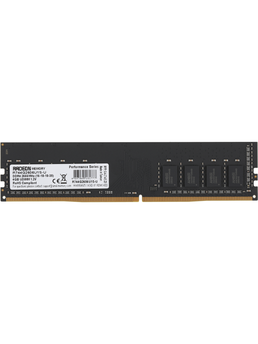 Память DDR4 4GB 2666MHz AMD R744G2606U1S-U Radeon R7 Performance Series RTL PC4-21300 CL16 DIMM 288-pin 1.2В RTL