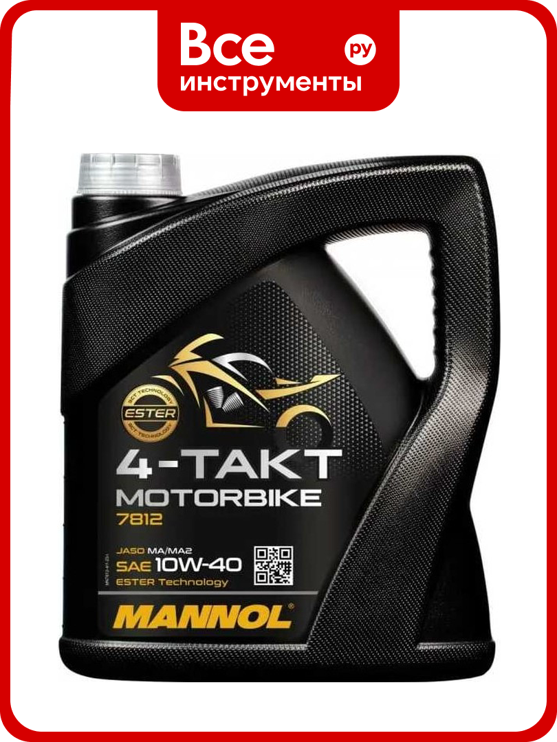 Масло синтетическое моторное 4-TAKT MOTORBIKE 10W-40 4 л для мотоциклов MANNOL 1963, и питбайков