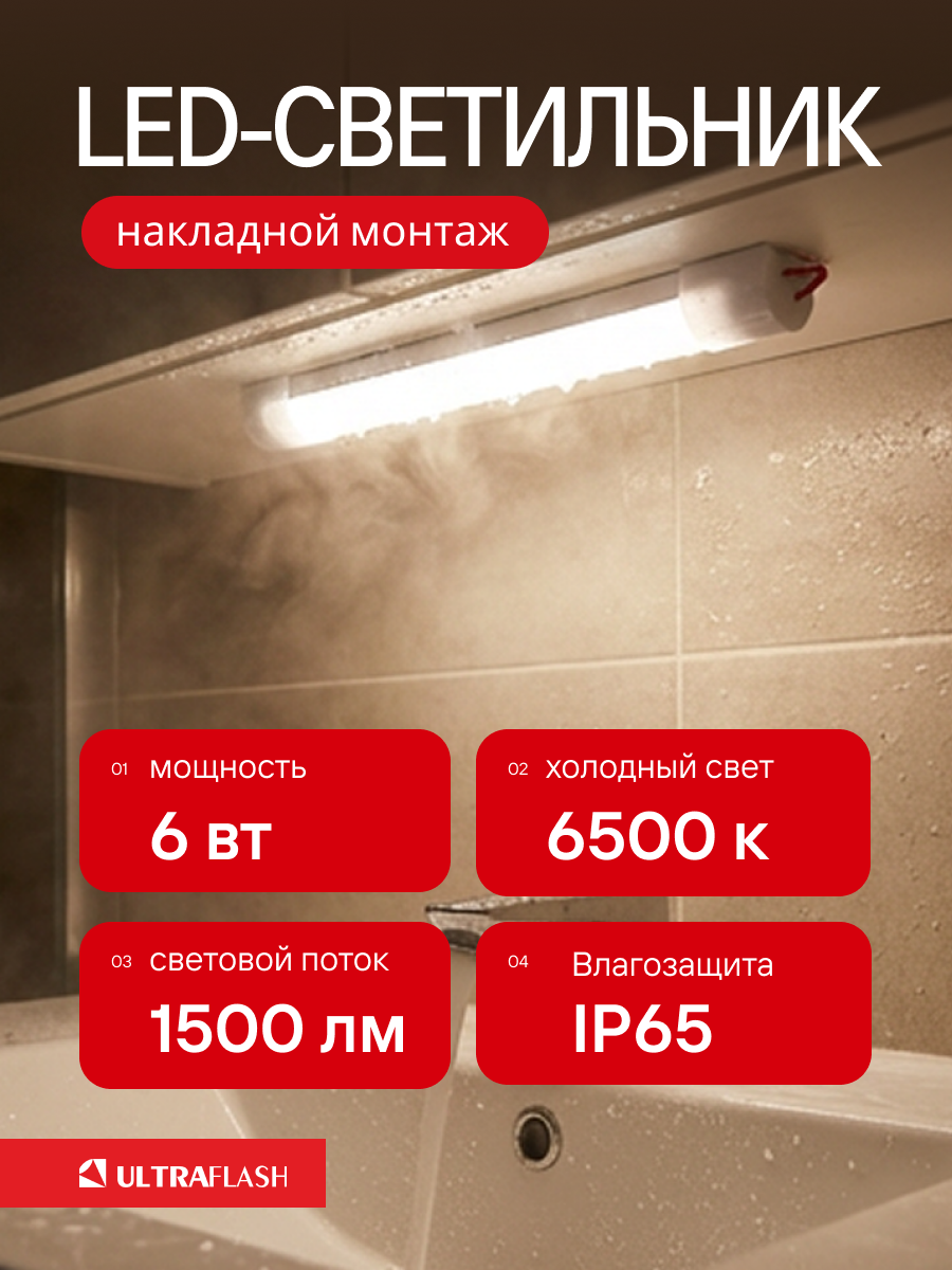 Светодиодный линейный светильник Т4 LWL-2021-03 6 Вт, 6500К, IP65