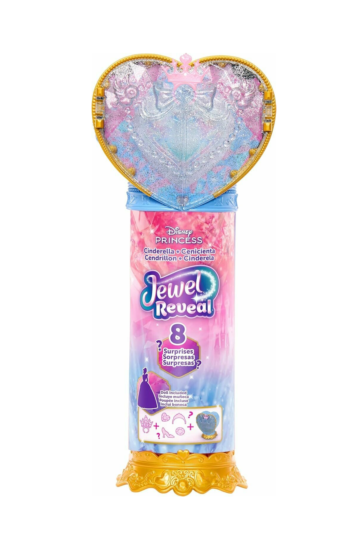 Кукла Mattel Disney Золушка с 8 сюрпризами и аксессуарами JHL50, голубой