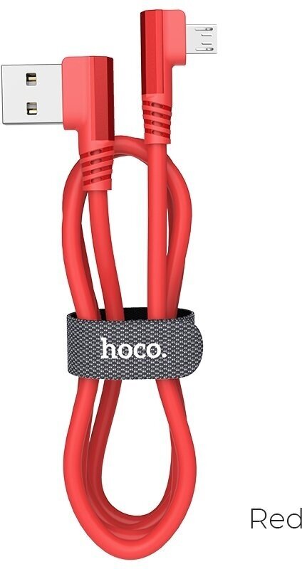 Кабель USB HOCO U83 угловой, USB - MicroUSB, 2.4А, 1.2 м, красный