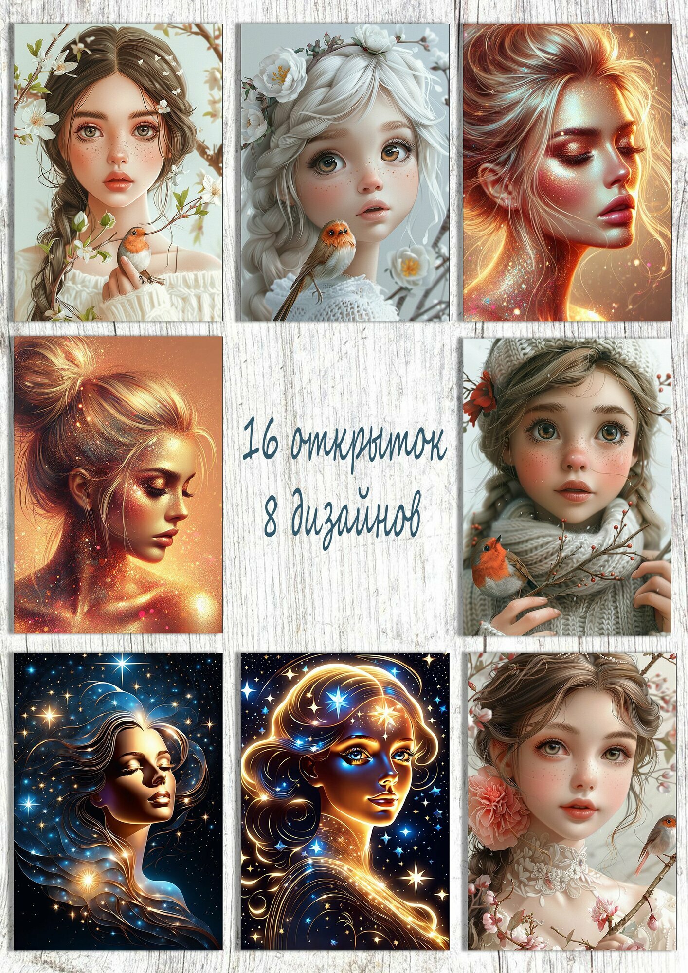 Открытки Девушка, 16 штук