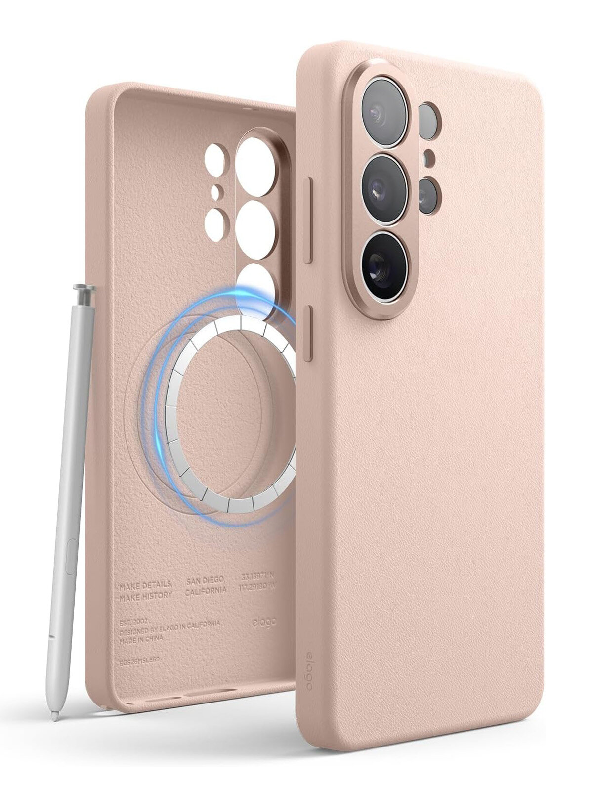 Чехол Elago для Samsung S26 Ultra, с магнитами MagSafe, из экокожи PU leather, с микрофиброй внутри, розовый