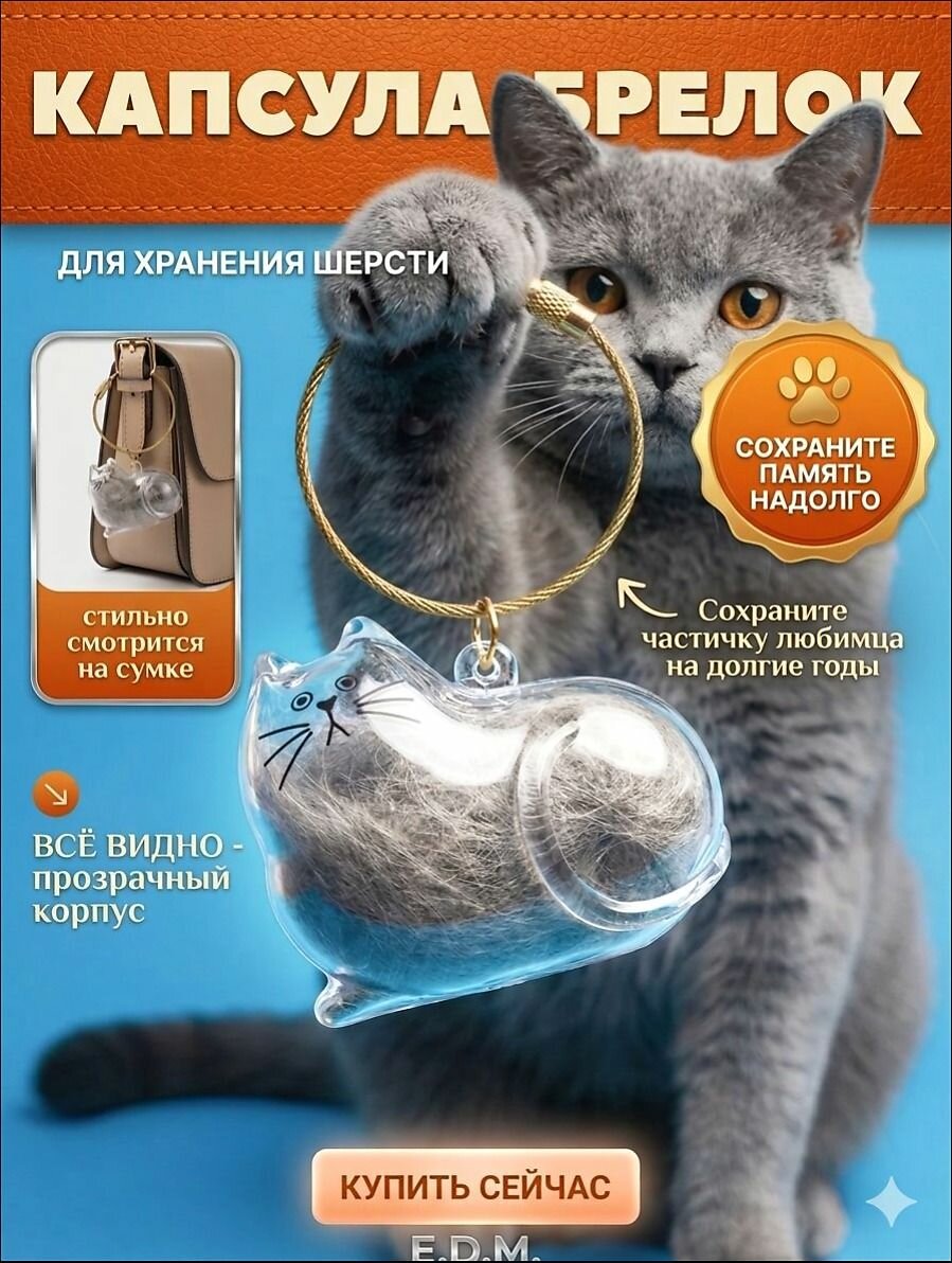 Брелок капсула для хранения шерсти кота и животных, Прозрачный ящик для хранения шерсти кошек и собак