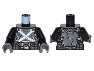 Torso Body Armor with Straps and White Crossbones Pattern / Black Arms / Dark Bluish Gray Hands, 973pb2267c01 Black U