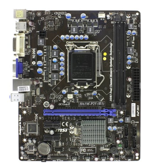 Материнская плата MSI H61M-P25 (B3), microATX, DDR3, двухканальная, 1000 Mbps