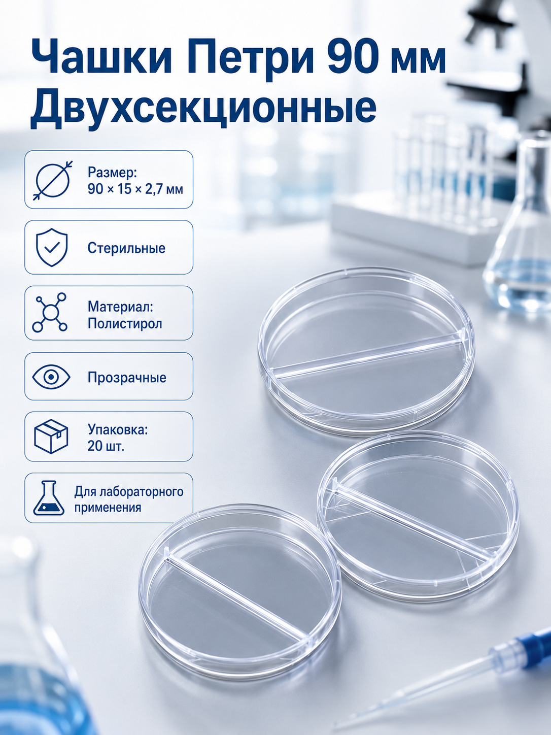 Чашки Петри с 2 секциями 90 мм стерильные, Упаковка (20 шт.), 10092 SPL Lifesciences