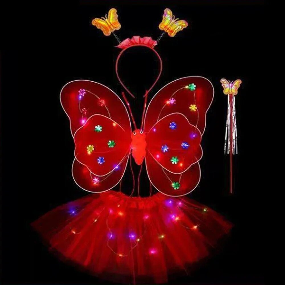 Светящиеся крылья бабочки для девочки 4pcs Red