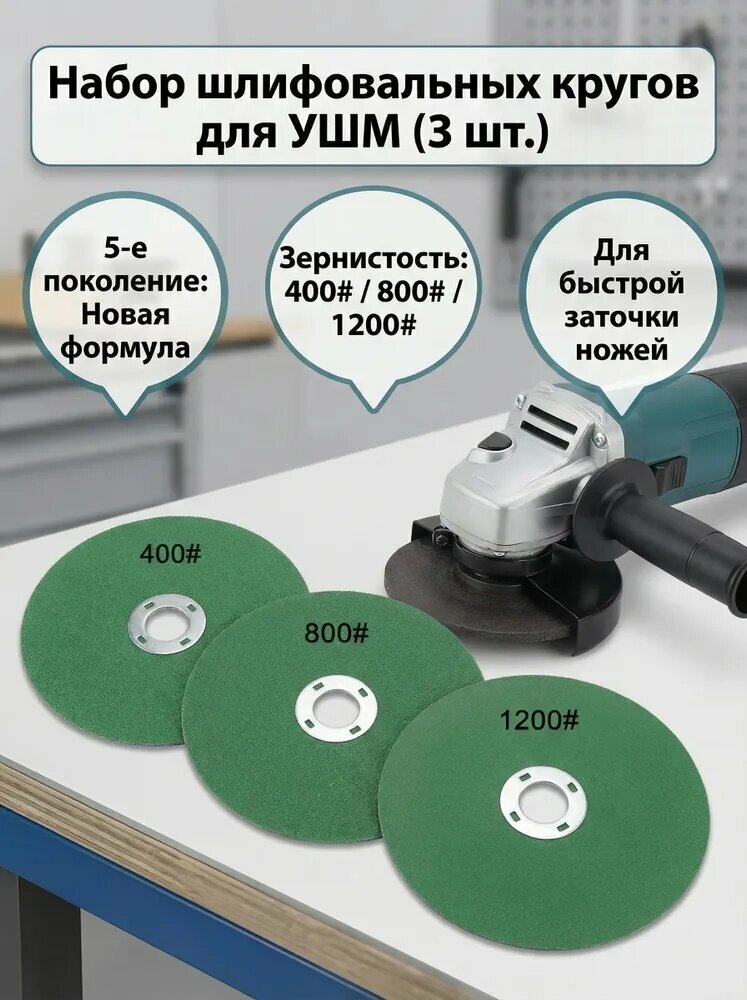 Шлифовальный круг для заточки 100 мм, зёрно 400-800-1200, для УШМ, точильный камень сетчатый