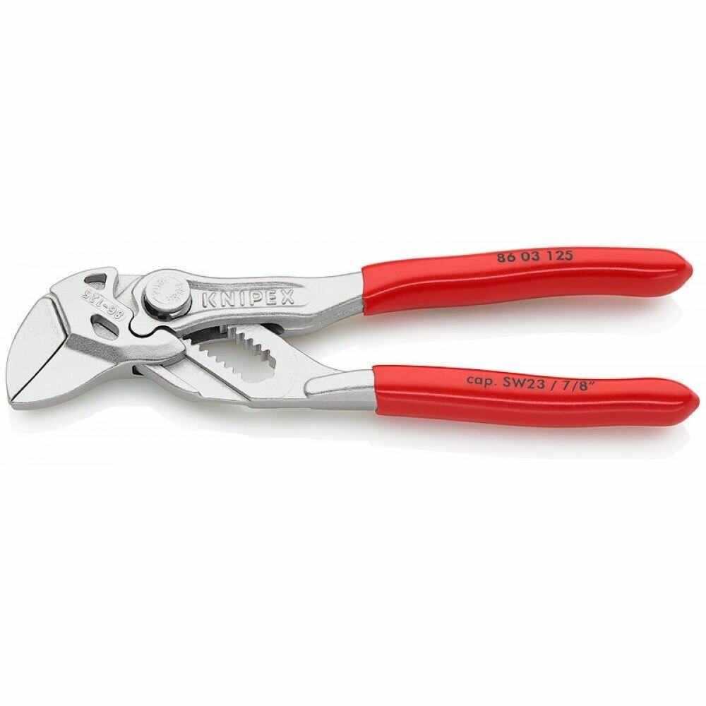 Клещи переставные-гаечный ключ KNIPEX зев 23 мм, длина 125 мм, хром, обливные ручки, SB KN-8603125SB