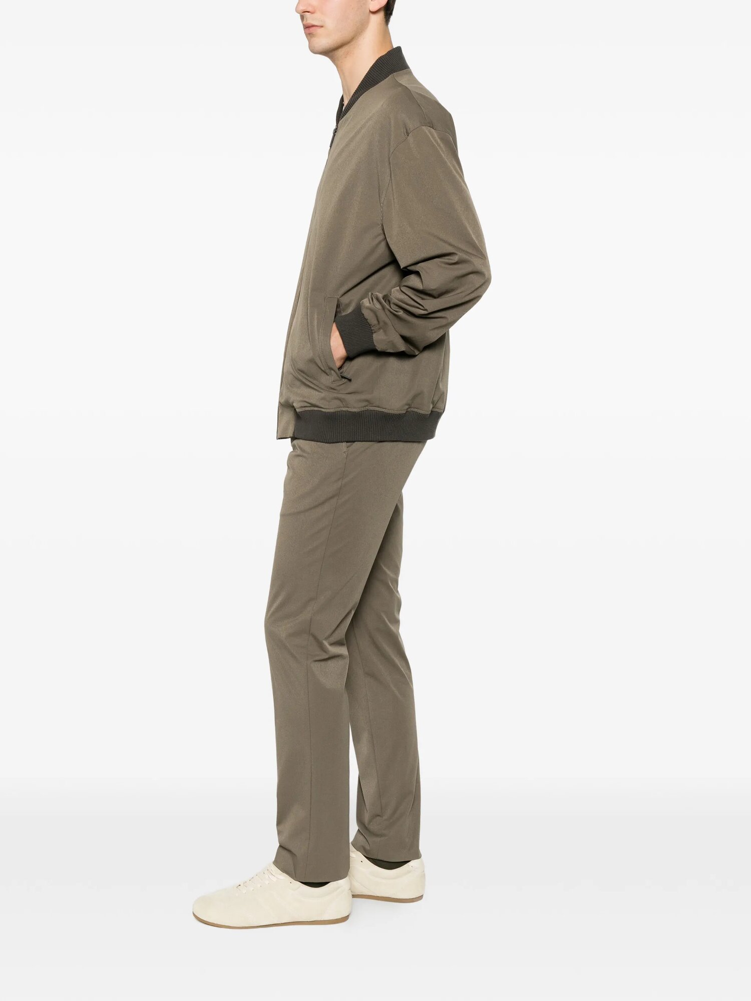 Куртка Karl Lagerfeld Ribbed-trim zip-up bomber jacket, размер 2XL, green — фото 1