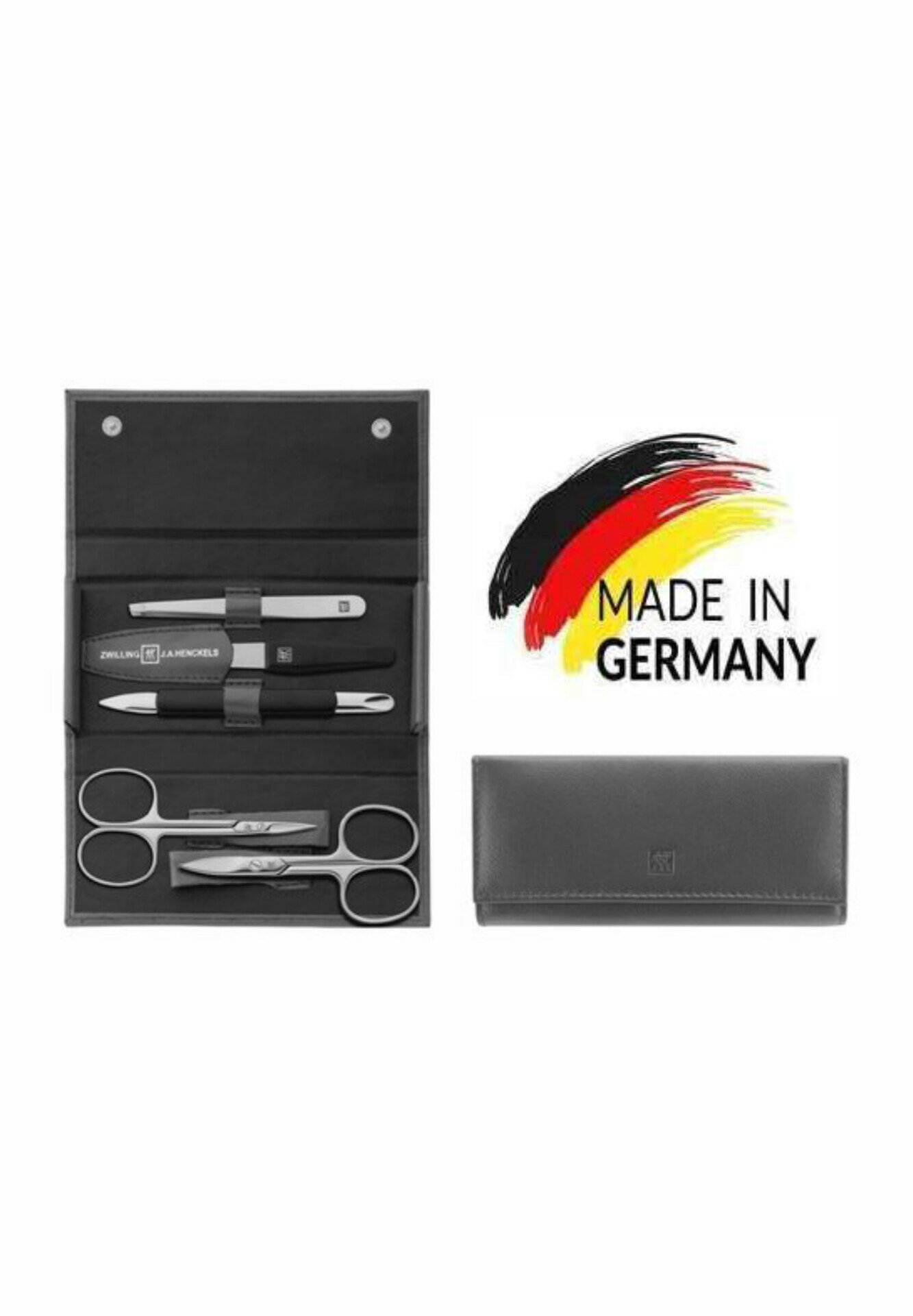 Маникюрный набор ZWILLING Classic Inox пр-ва Германии, оригинал, 5 предметов, футляр из натуральной кожи, серый