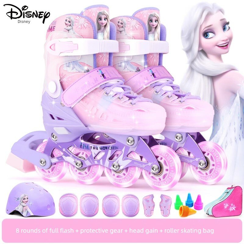 Детские роликовые коньки Disney Princess с набором 8-света розового фиолетового Эльзы, рюкзаком и защитным комплектом,