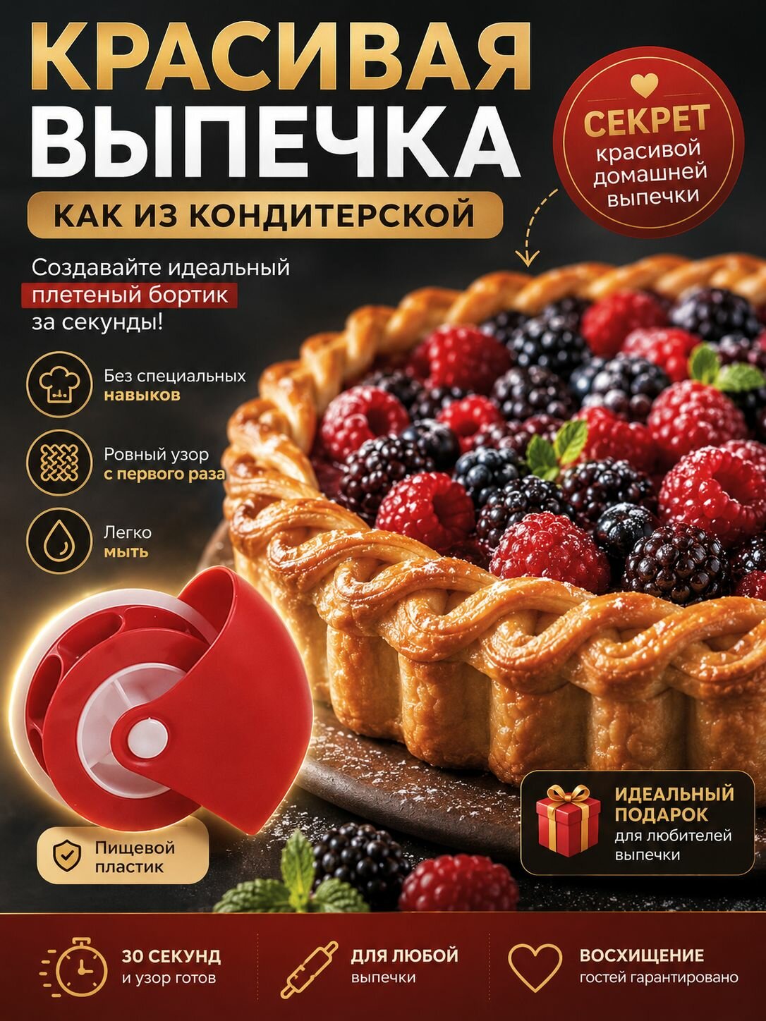 Фигурный ролик для теста и пиццы, пластиковый кондитерский нож-резак для выпечки.1 шт