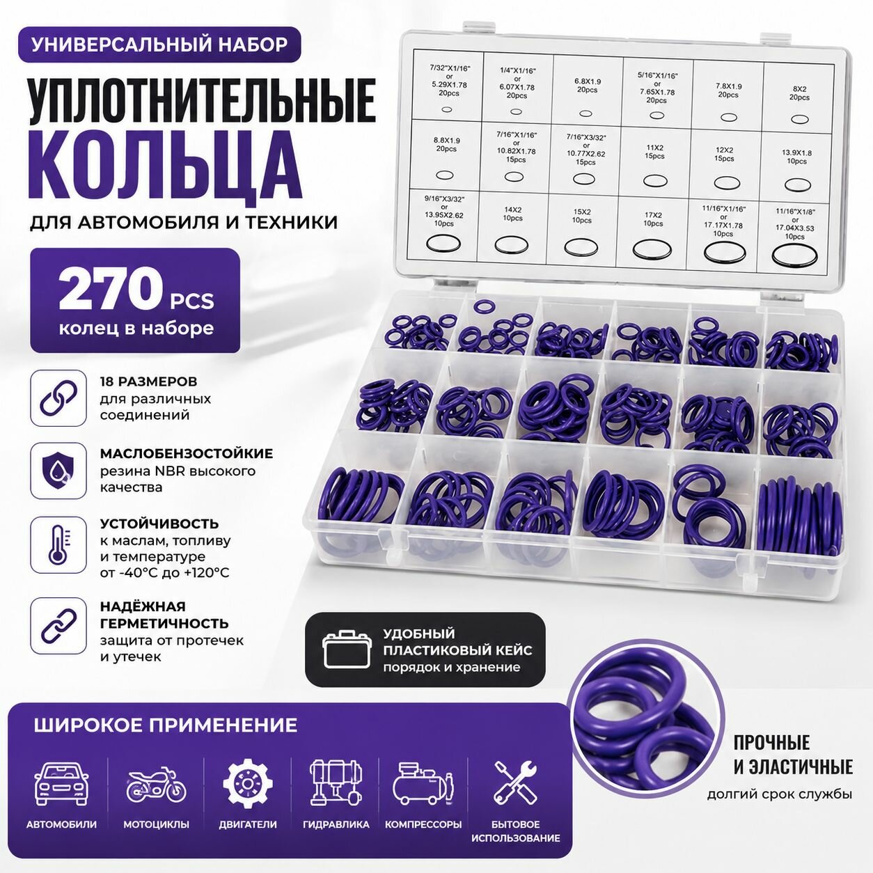 Уплотнительные кольца для автокондиционеров, фиолетовый, HNBR+, набор