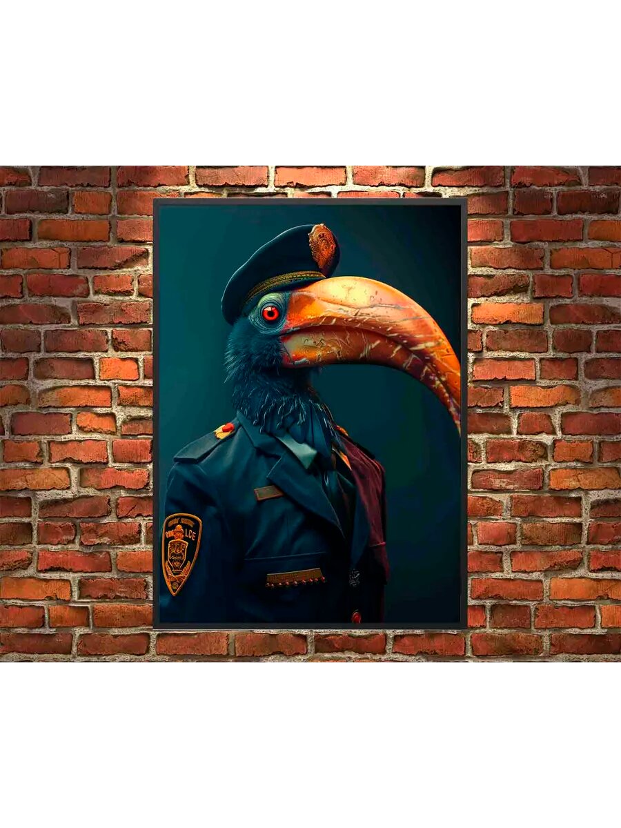 Птица-носорог-полицейский 2, Плакат 30x42см