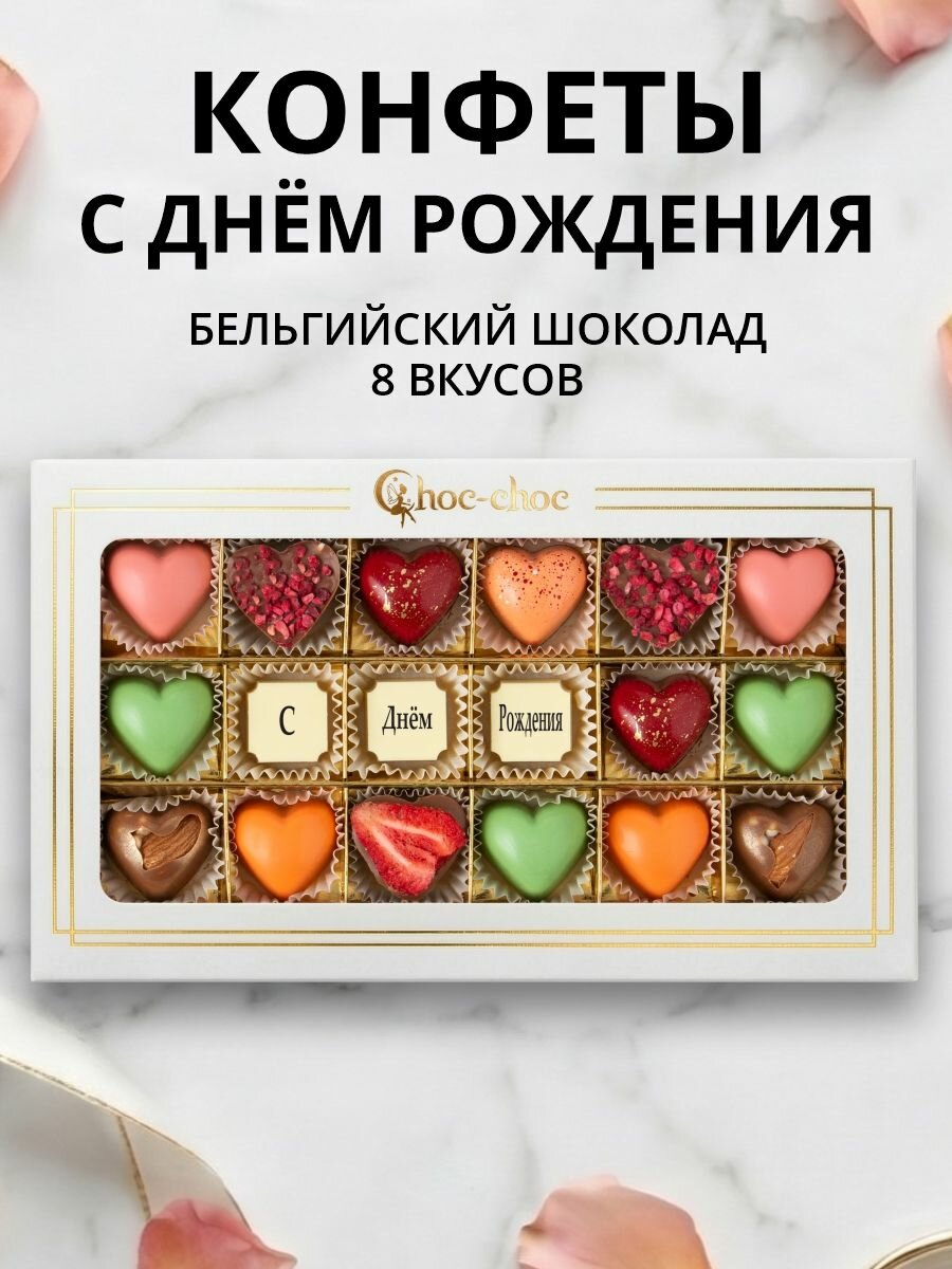 Подарочный набор шоколадных конфет, С Днём Рождения из бельгийского шоколада, открытка в подарок