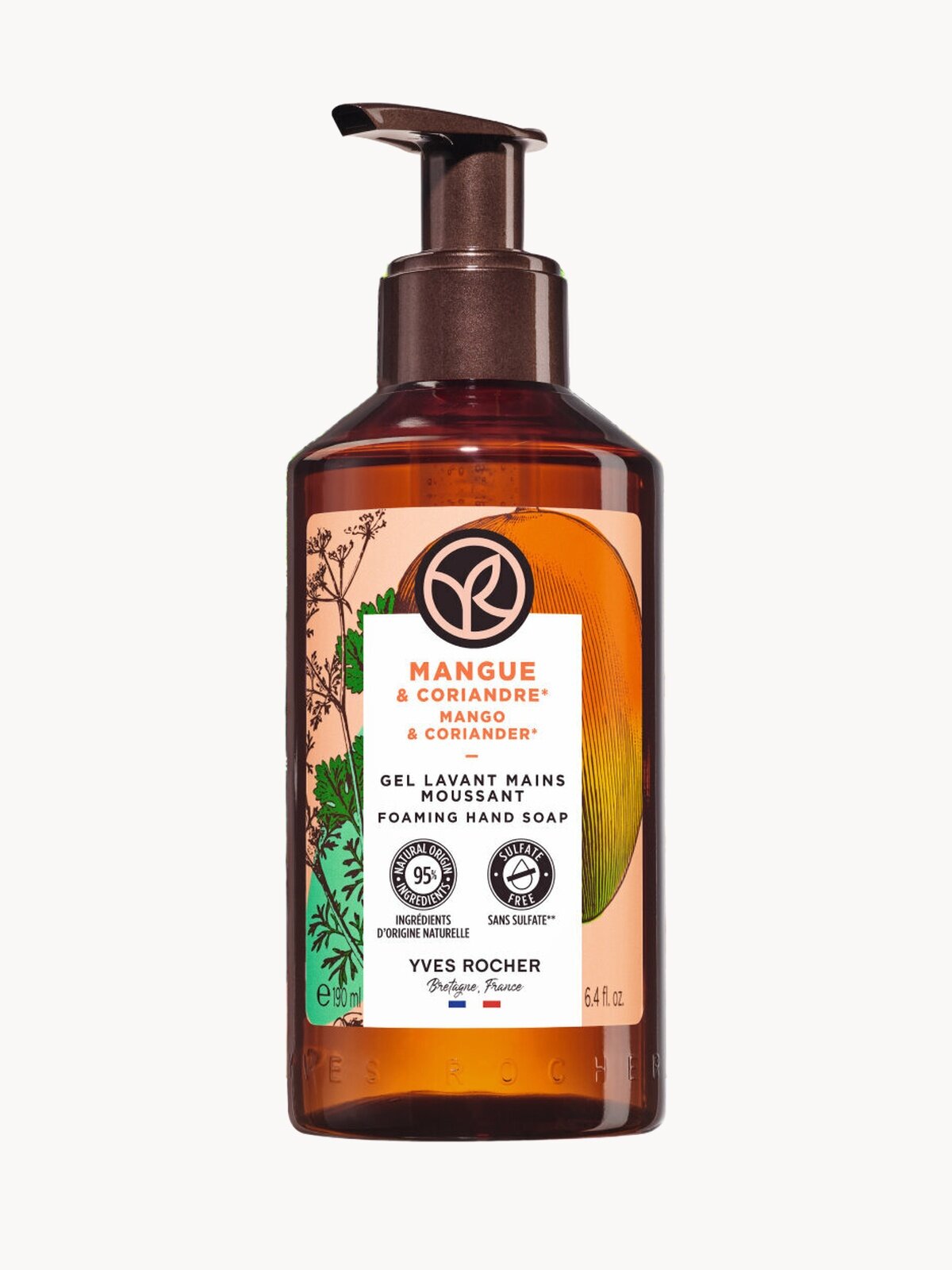 Жидкое мыло Yves Rocher "Манго и Кориандр", для рук, без сульфатов, 190 мл