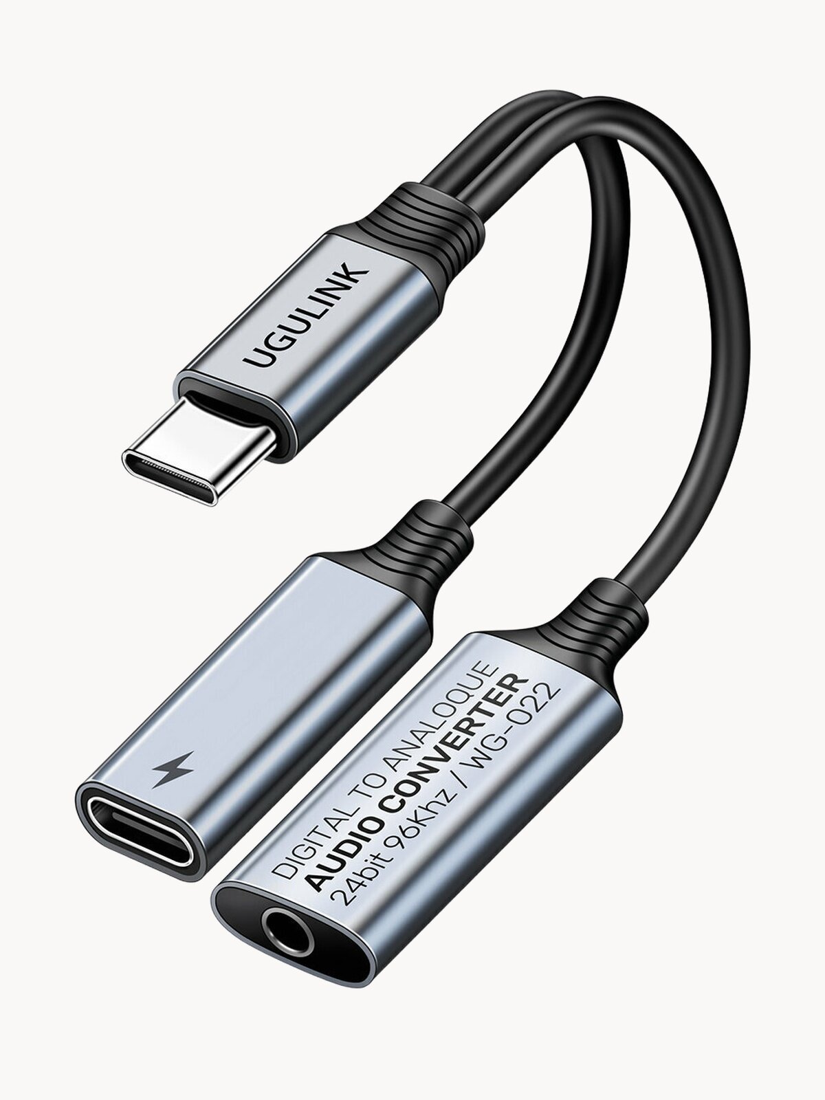Аудио конвертер с ЦАП, переходник с Type-C на Aux Jack 3.5 мм, PD быстрая зарядка до 60W, 24bit 96Khz, Цифровой аудио преобразователь WG-022 , серый металлик
