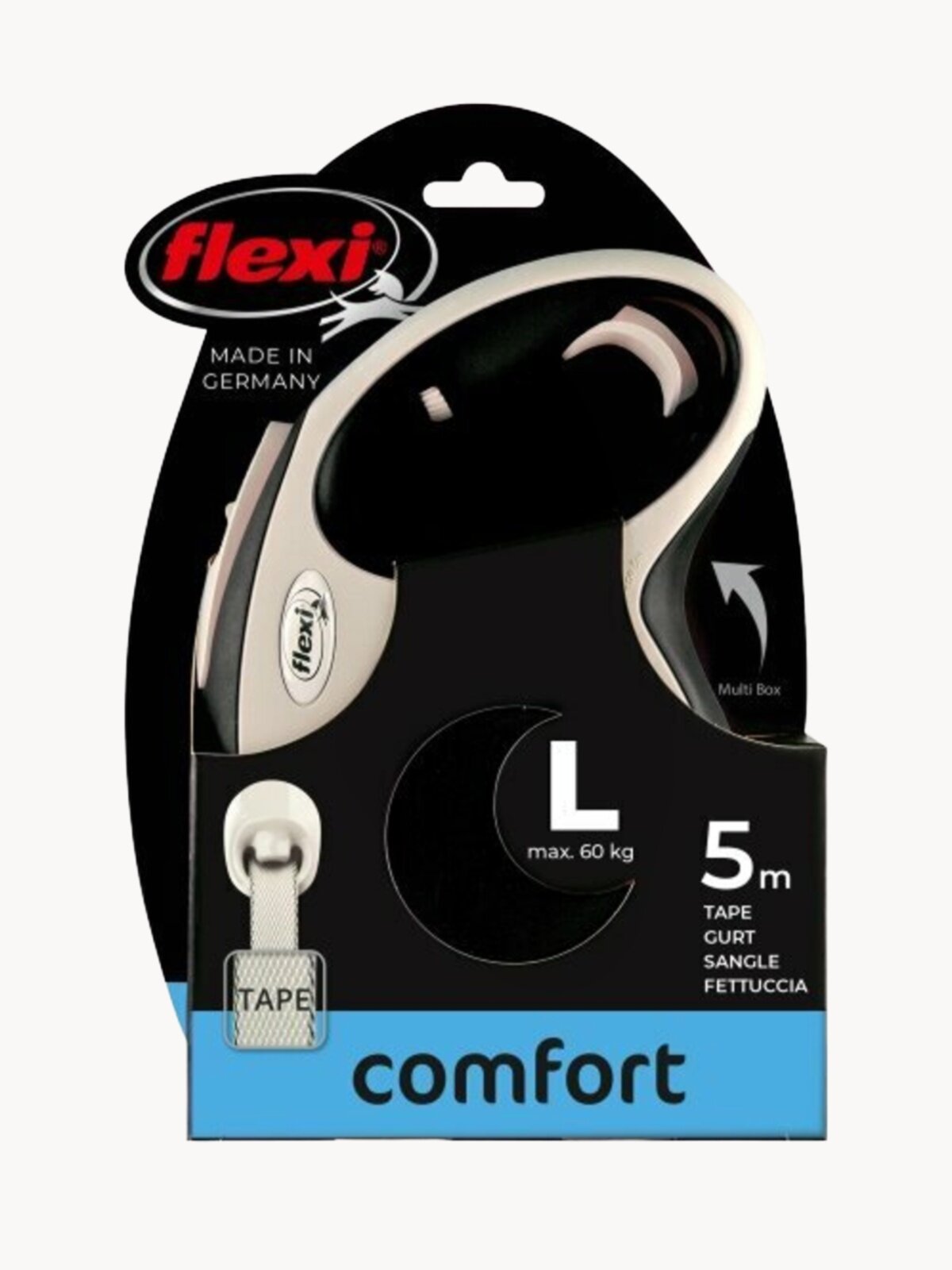 Поводок-рулетка Flexi New Coмfort tape L, 5 м, 60 кг, серый