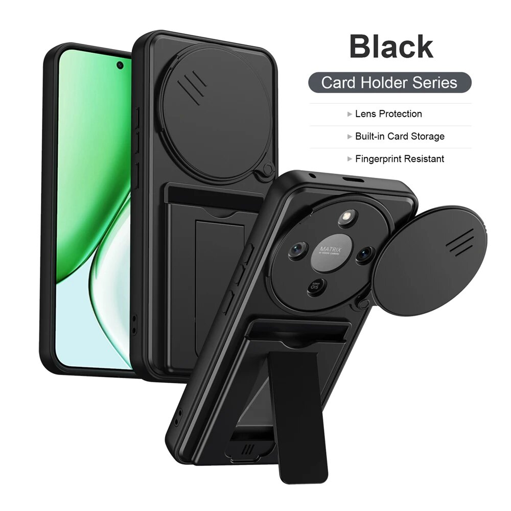 Чехол-кошелек KEYSION с держателем для карт и защитой камеры для HONOR Черный, черный, for Honor X9d