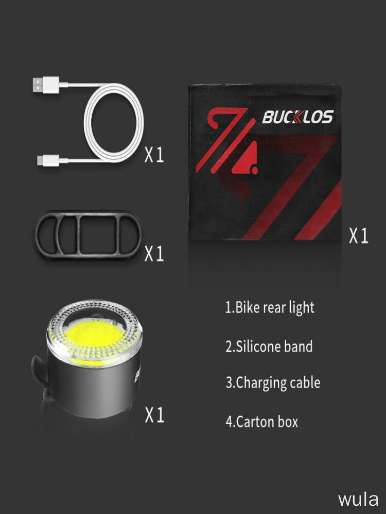 Фонарь велосипедный BUCKLOS COB круглый черный USB-зарядка силиконовое крепление для велосипеда — фото 1