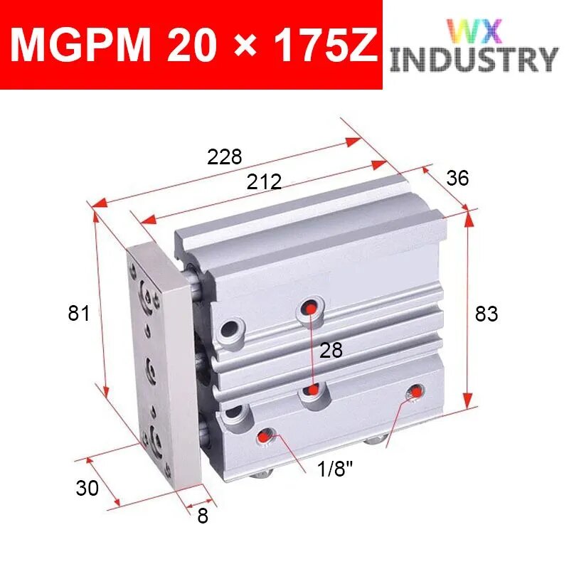 Пневмоцилиндр MGPM 20X175Z, ход поршня 175 мм