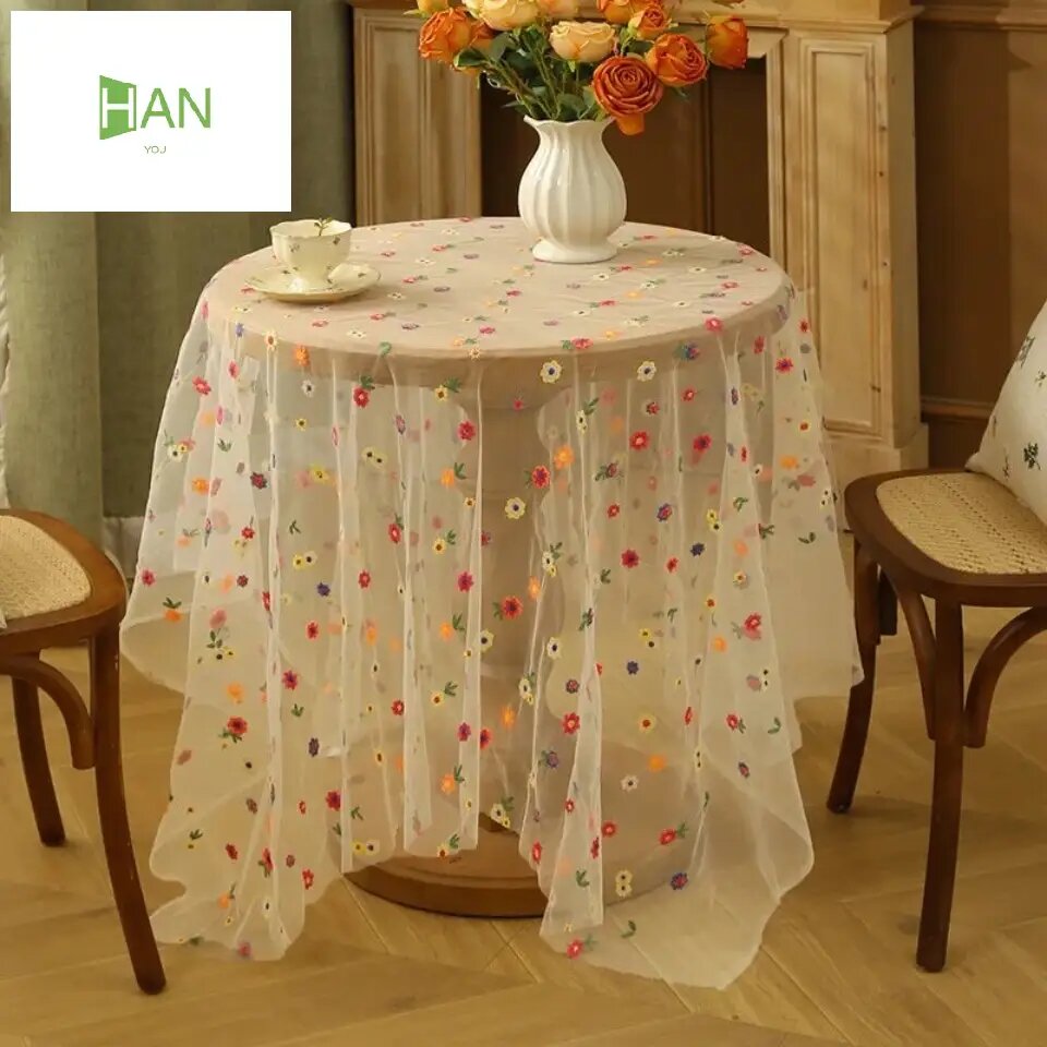 Скатерть круглая шифоновая с цветочным узором, 100x150 см, из дышащего нейлона, для дома и праздника