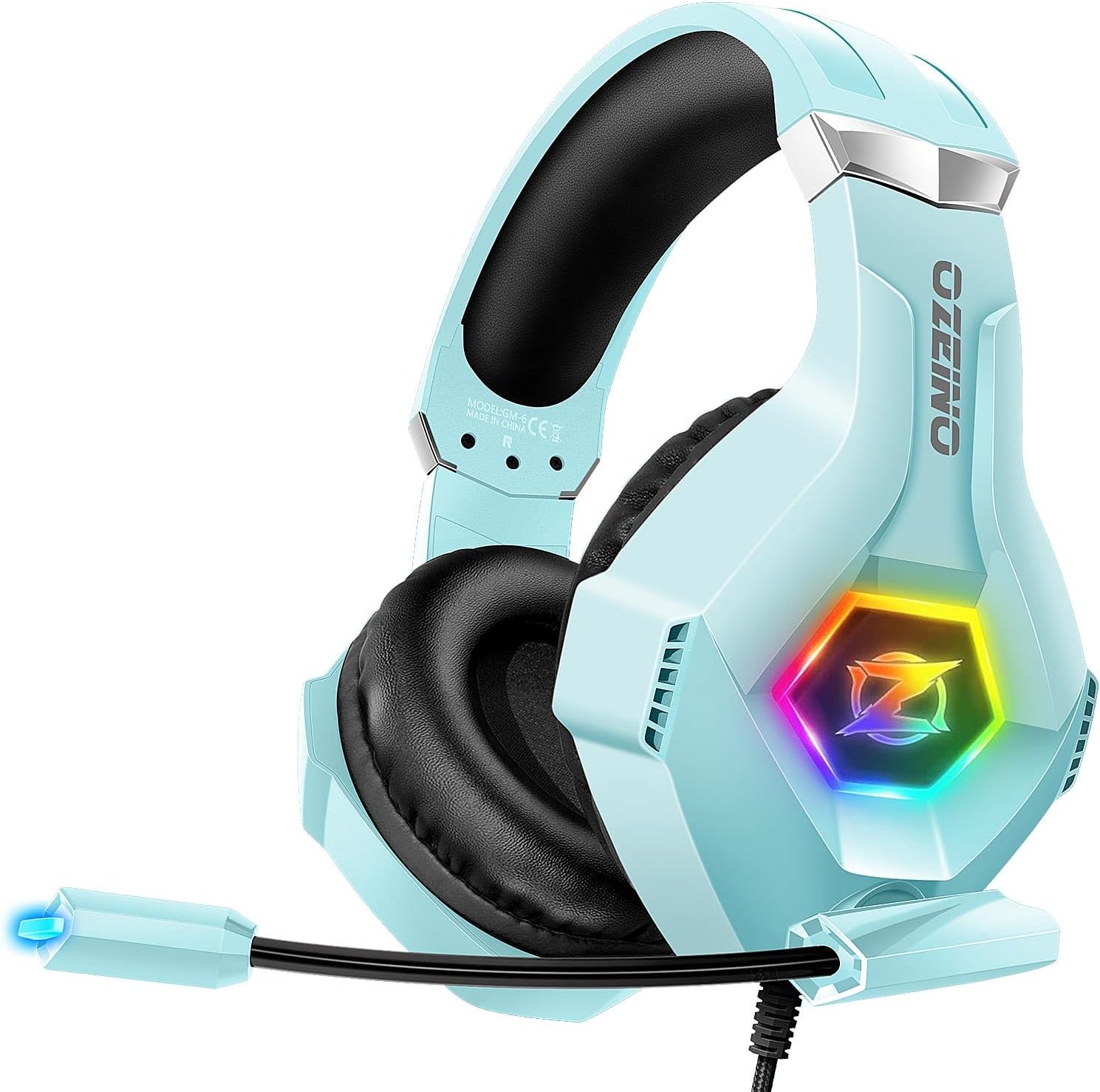 Ozeino Gaming Headset for PC, Ps4, Ps5, Xbox Headset with 7.1 Surround Sound Gaming Headphones with Noise Canceling Mic, LED Light Over Ear Headphones for Switch, Xbox Series X/S, Laptop, Mobile White
