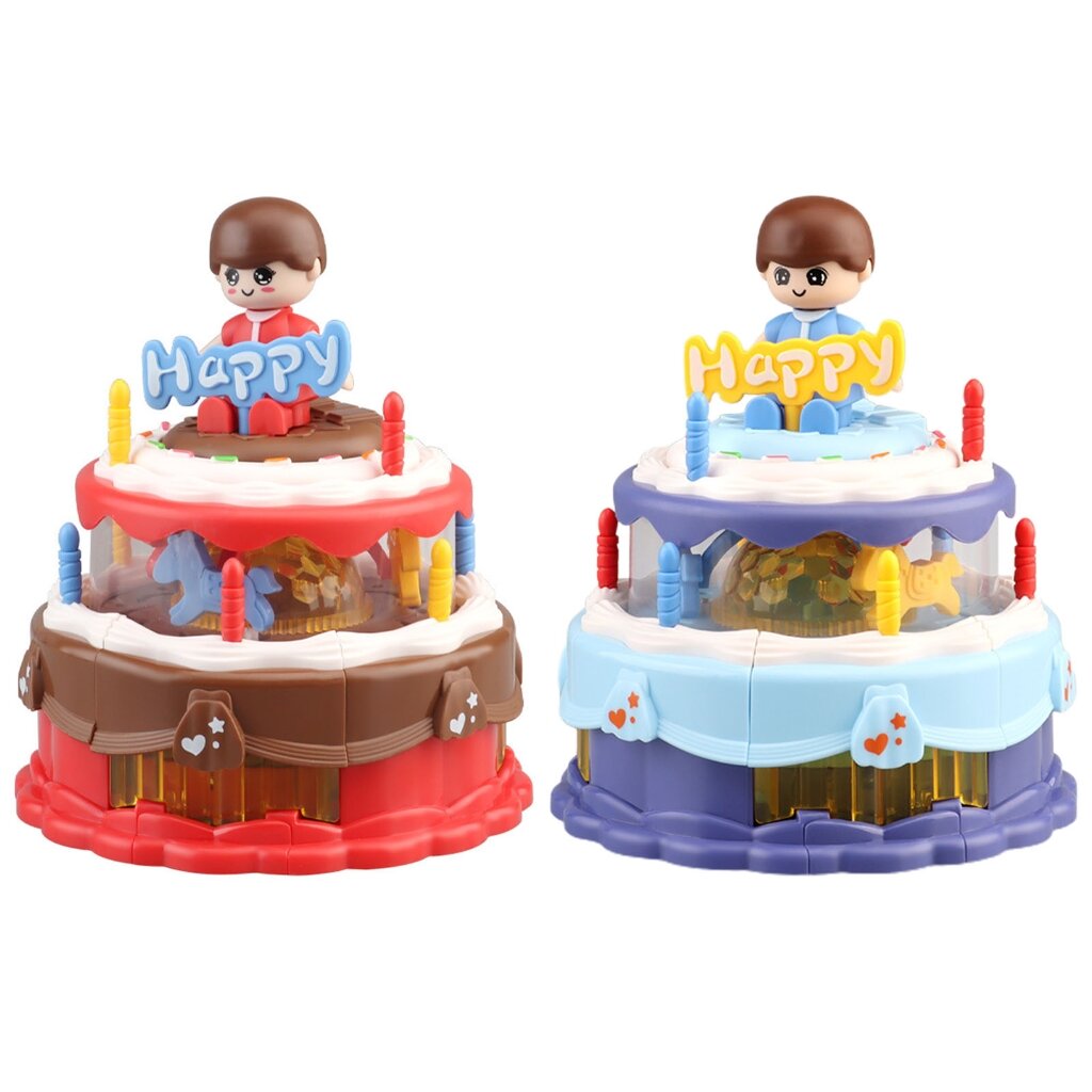 Электрическая музыкальная игрушка в виде торта на день рождения для детей с фонариком, универсальным колесом, мультяшный торт-машинка на день рождения, забавный подарок для малышей.