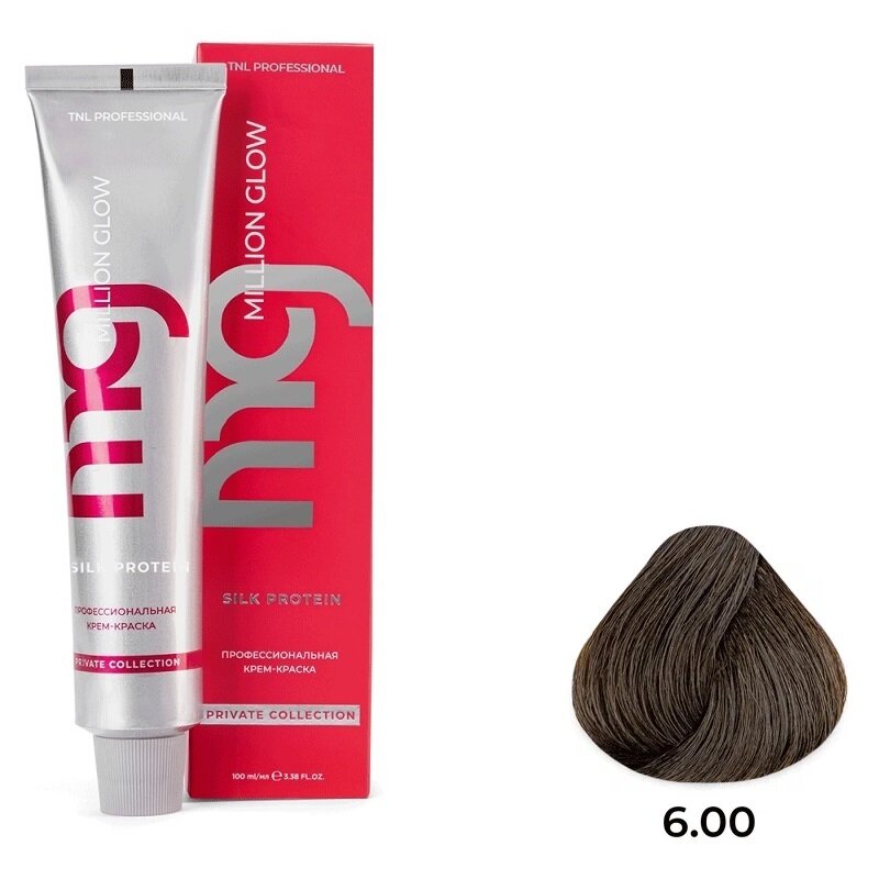 TNL Крем-краска для волос Million glow Private collection Silk protein оттенок 6.00 темный блонд инт