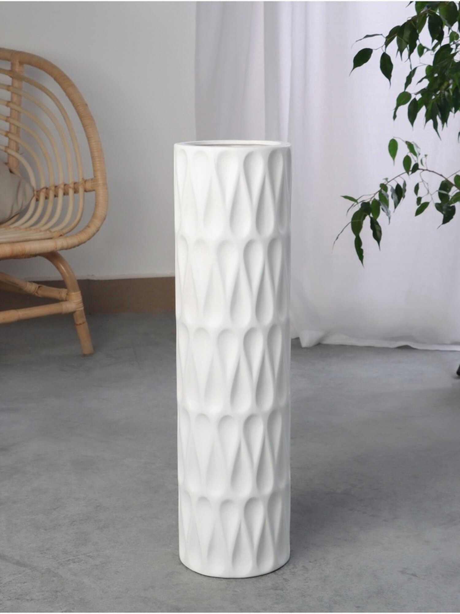 Ваза Сима-ленд «Бруно», 58х15 см, напольная, рельефная, керамика, белый