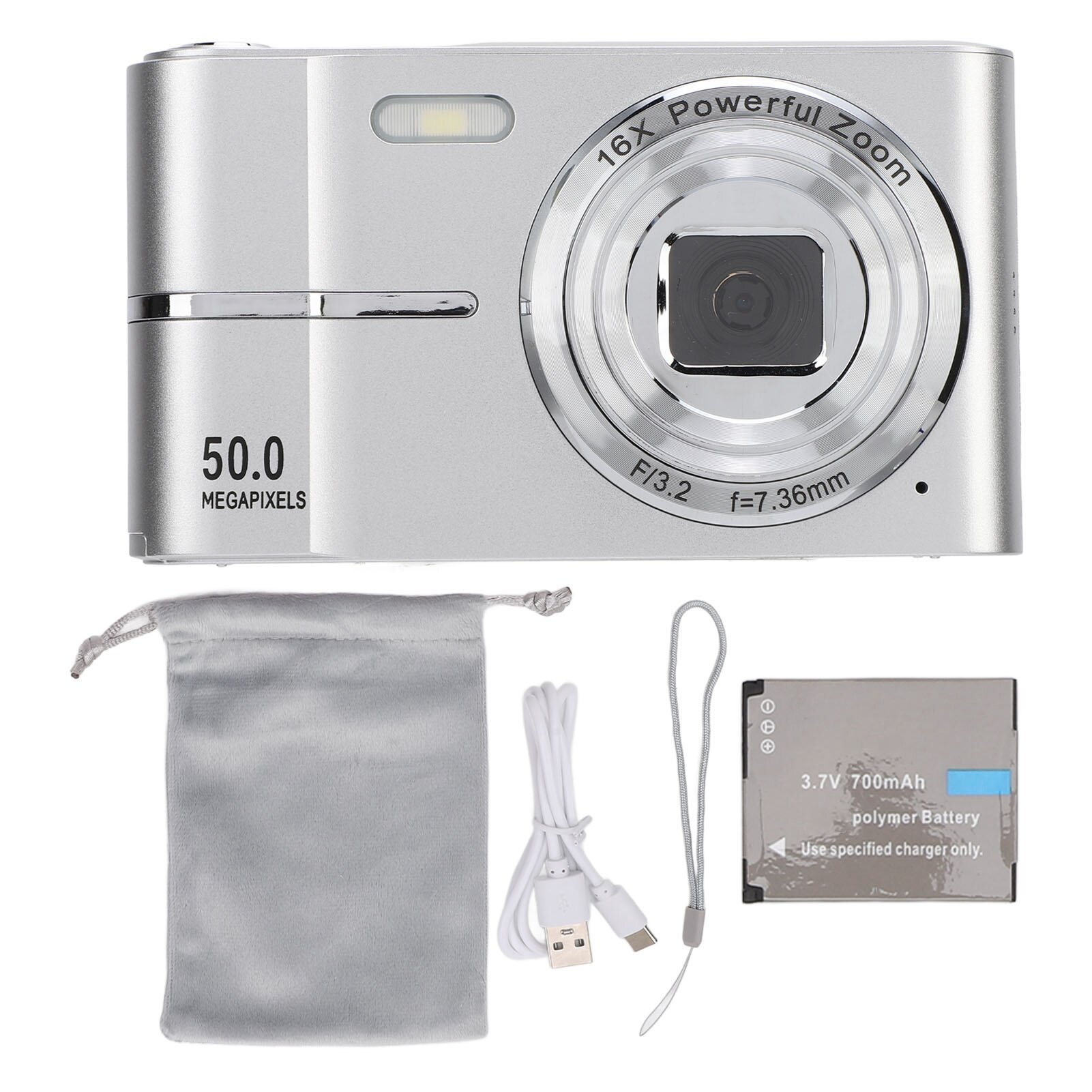 Pocket Digital Camera FHD 1080p 50MP Поддержка AF AUTOFOCUS 16X Zoom Студенты Портативная компактная небольшая видео -камера серебро