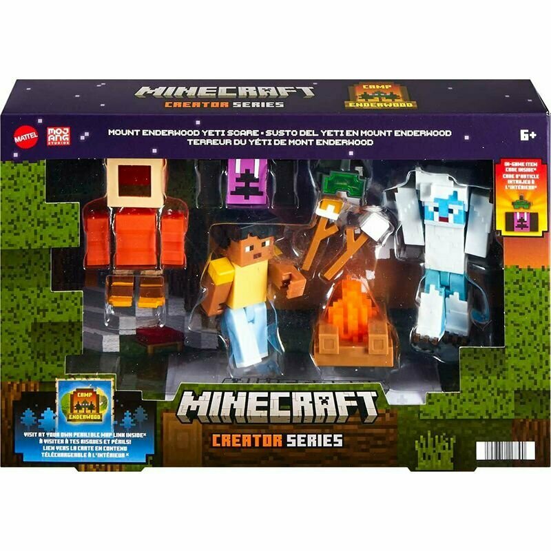 Mattel Minecraft Game Creator Series Фигурки и аксессуары, Фигурки Стива и моба из лагеря Андервуд, Коллекционный подарок для детей / Майнкрафт