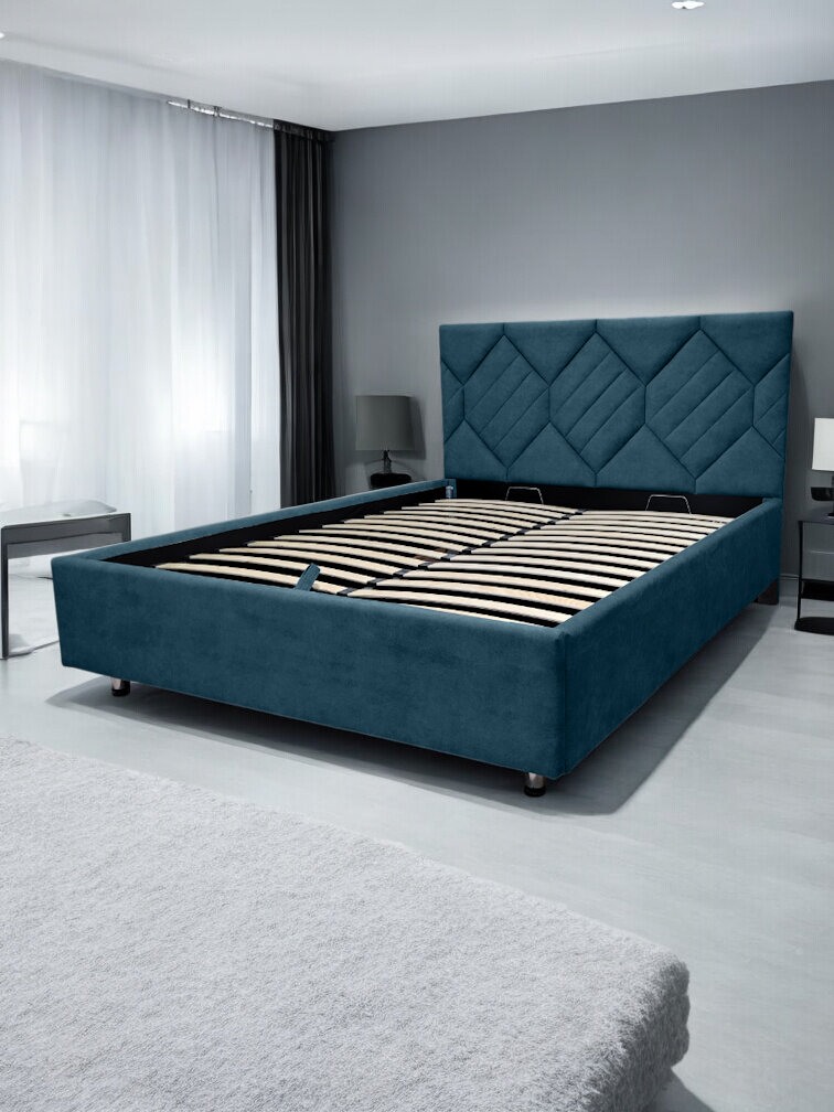 Кровать двуспальная 160х200 см, мягкая с подъемным механизмом и бельевым ящиком