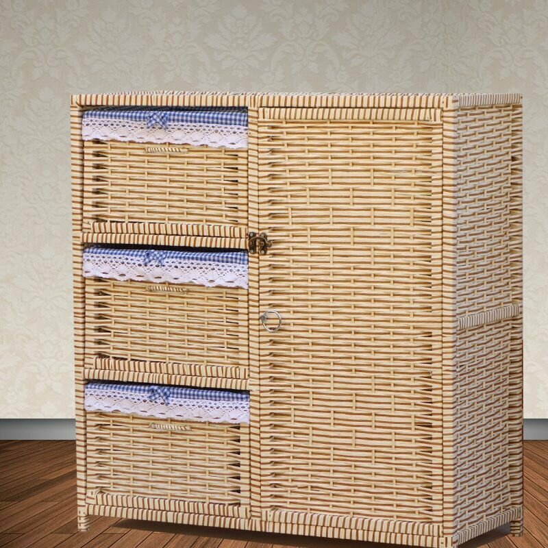 Камод+TENGBIAN++Белый комод, шкаф для хранения вещей из ротанга