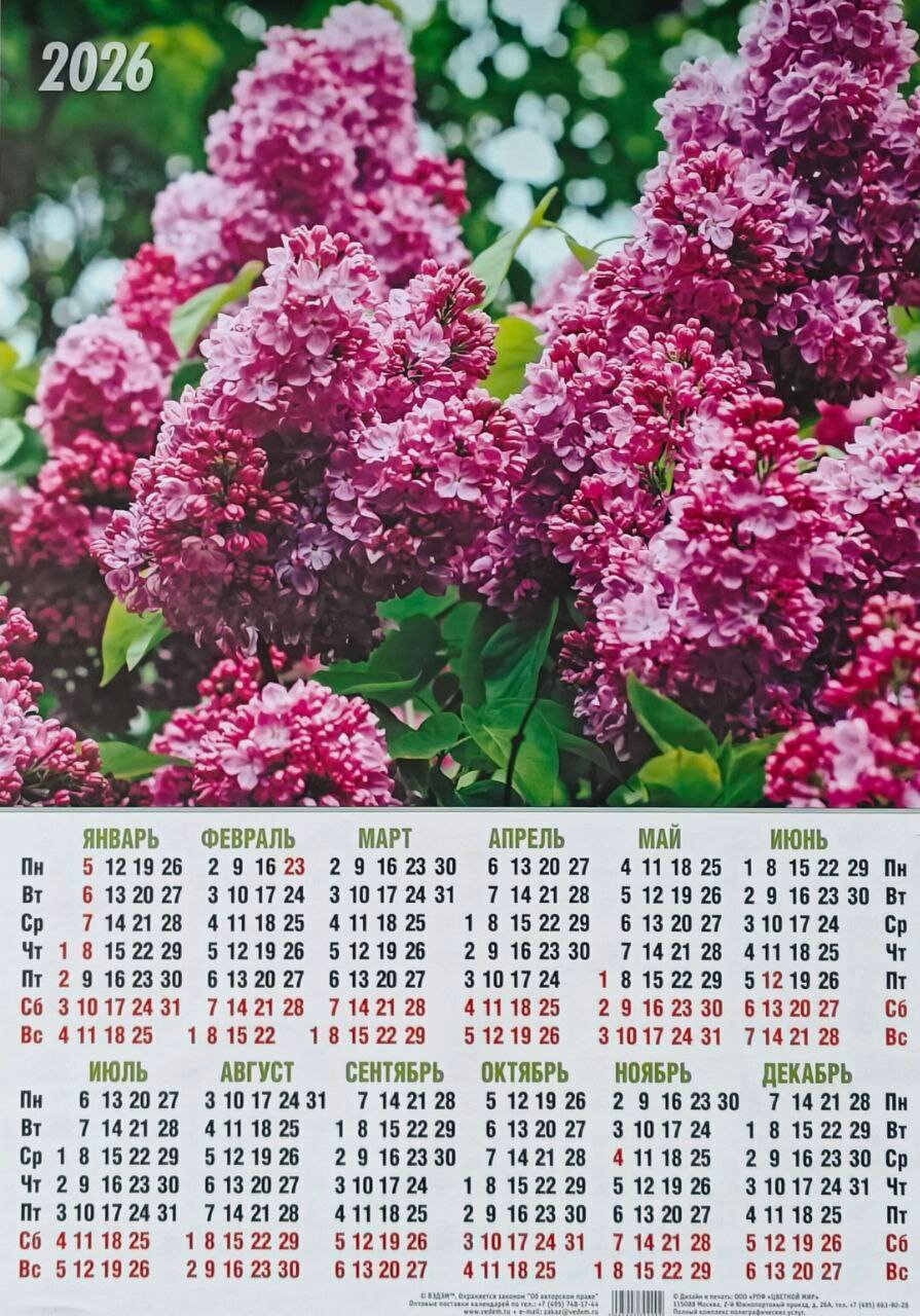 Календарь листовой 2026 год Сирень А2 Вэдэм 80