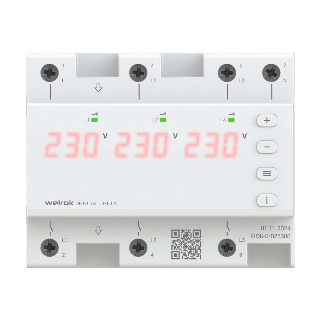 Реле напряжения Welrok D6-63 red