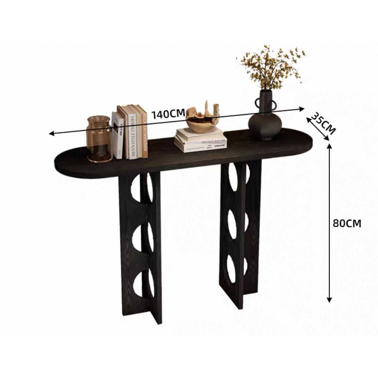 Интерьерная деревянная консоль Majournet (черная столешница /черное основание / 140см)