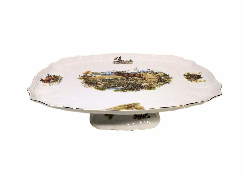 Поднос 40 см на квадратной ножке; "Bernadotte", декор "Охотничьи сюжеты", Thun/ БТФ1439