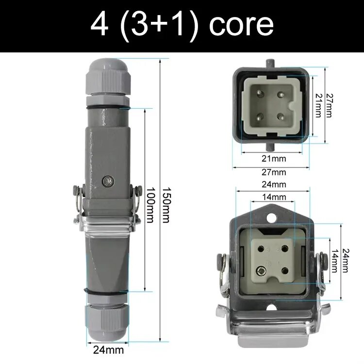 Водонепроницаемый разъем HDC-HA 4, 5, 6, 8-контактный 250В 4 pins 10A