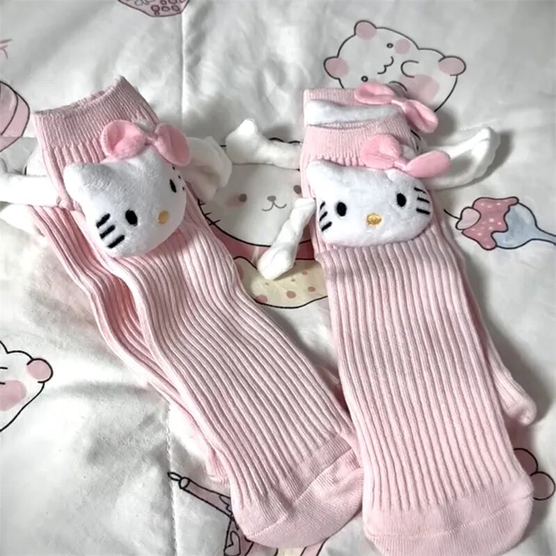 Милые розовые зимние носки MINISO Hello Kitty длиной до середины голени, теплые и удобные для дома.
