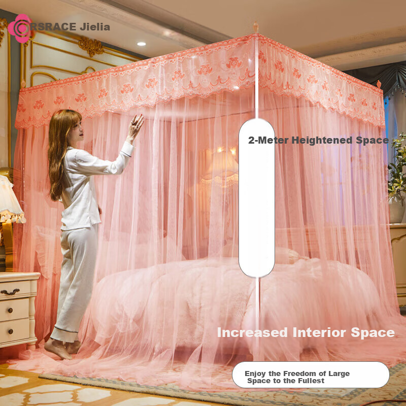 Grace Three-Door Floor-to-Ceiling Palace Mosquito Net with Square Top Elegant - Jade 150*200cm [Metal Thread Support]