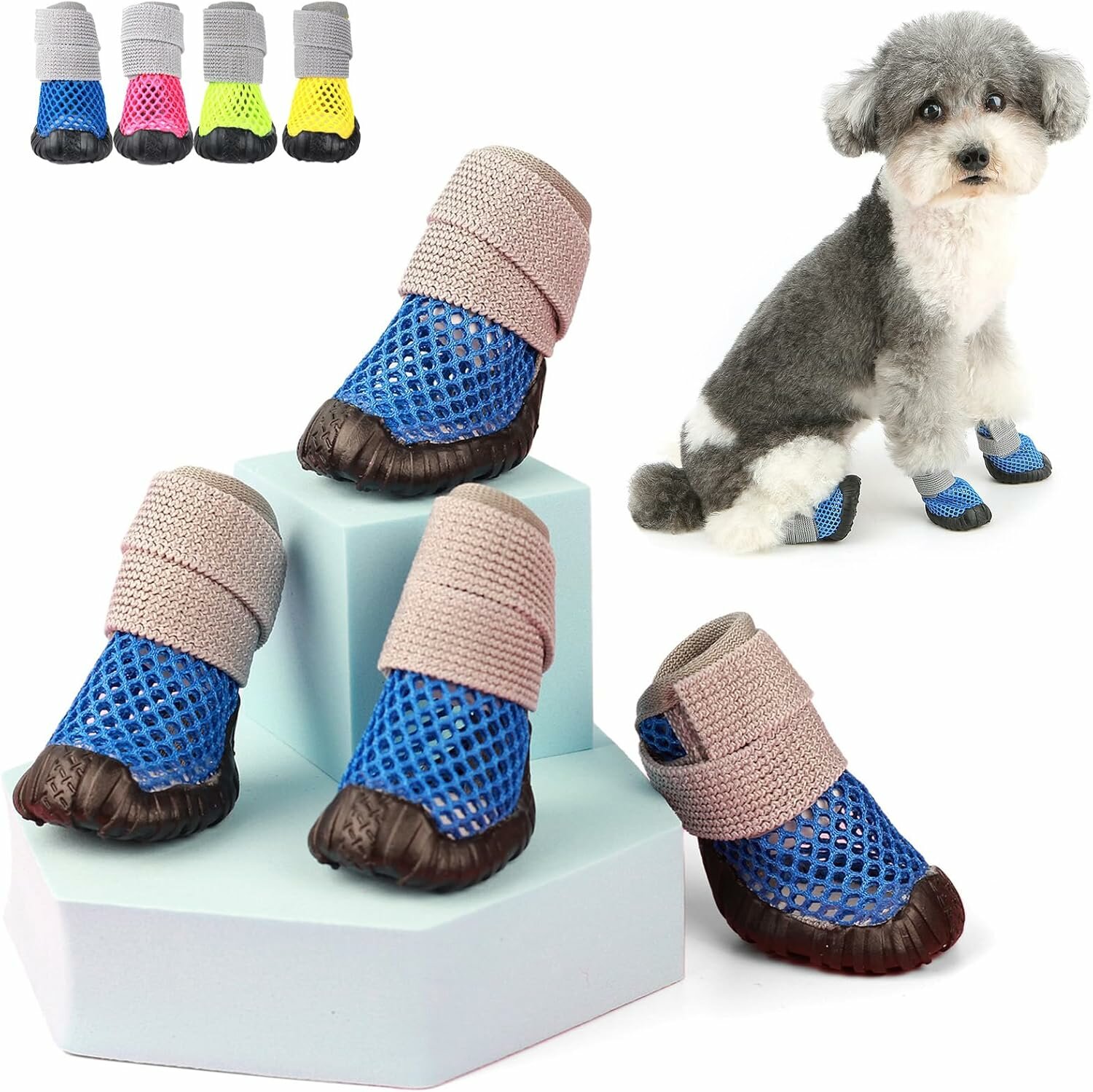 Дышащие сетчатые собачьи ботинки для маленьких собак летние щенки для горячих тротуар Анти скольжение резиновая подошва регулируемая лапа защищает для питомца собачья собака чихуахуа для ходьбы