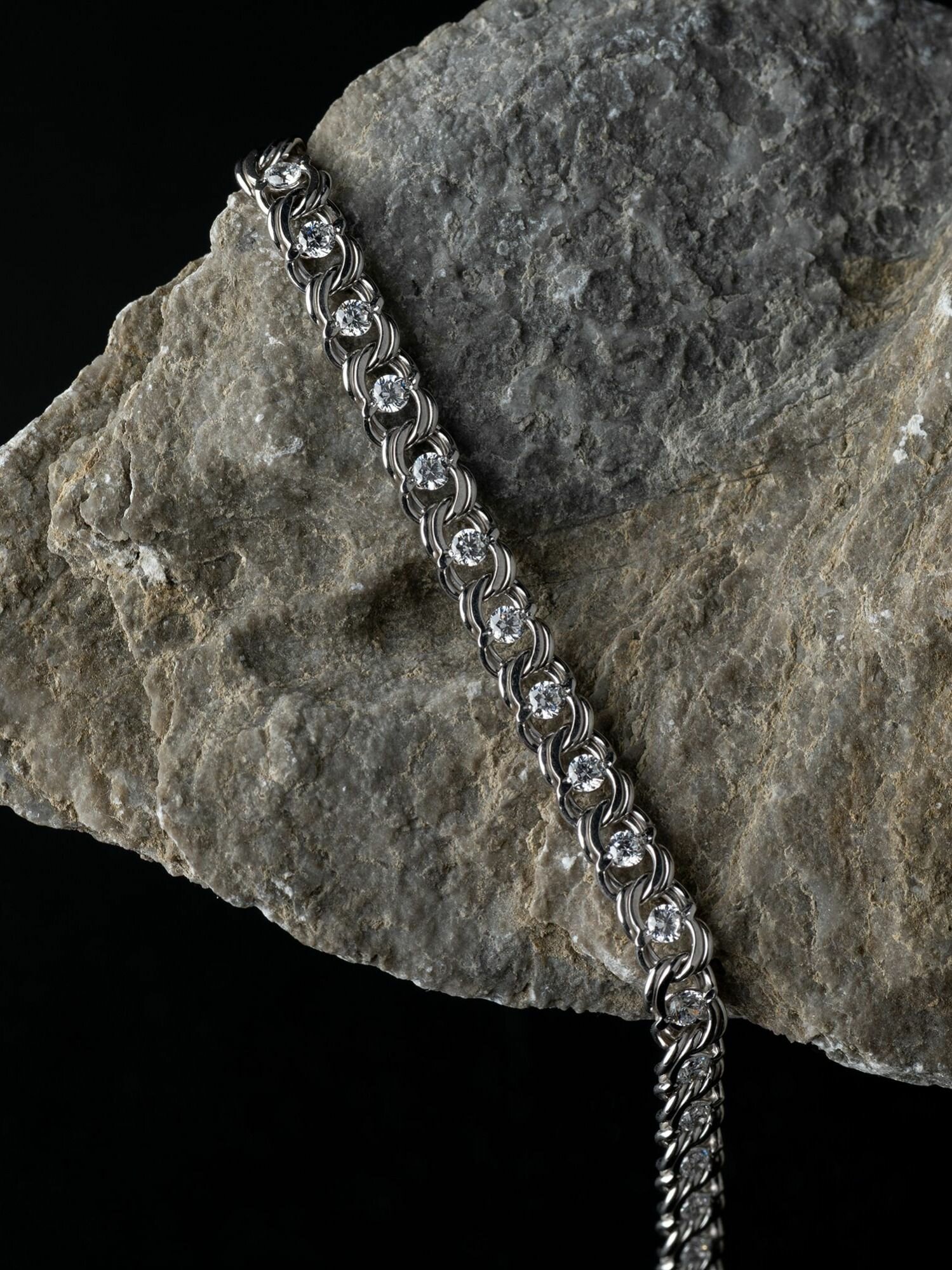 Браслет, серебро, 925 проба, родирование, фианит