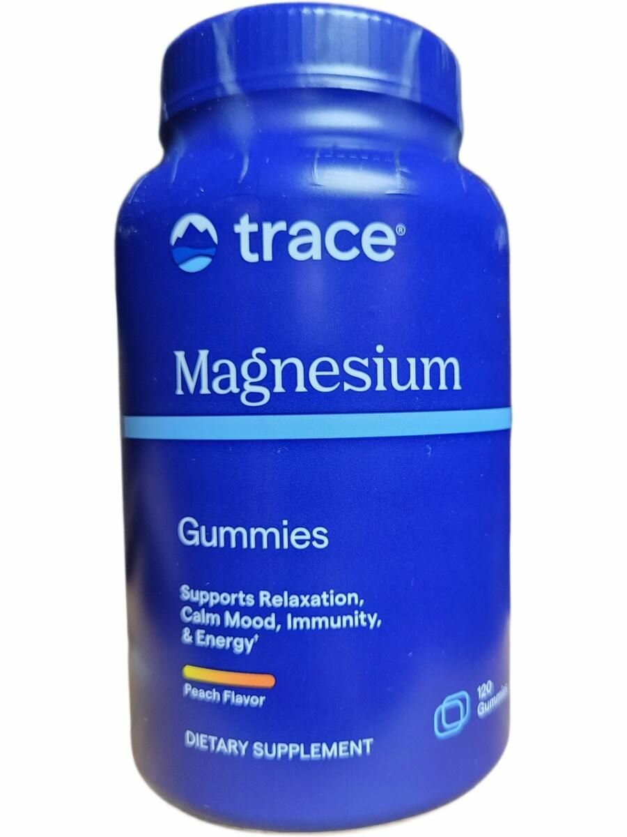 TRACE Minerals MAGNESIUM Gummies трейс Минералс , 120 жевательных таблеток со вкусом персика