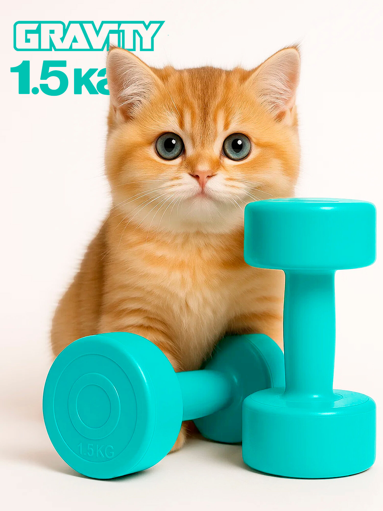Виниловые гантели Gravity, круглые, 1.5 кг, пара, бирюзовый, для дома