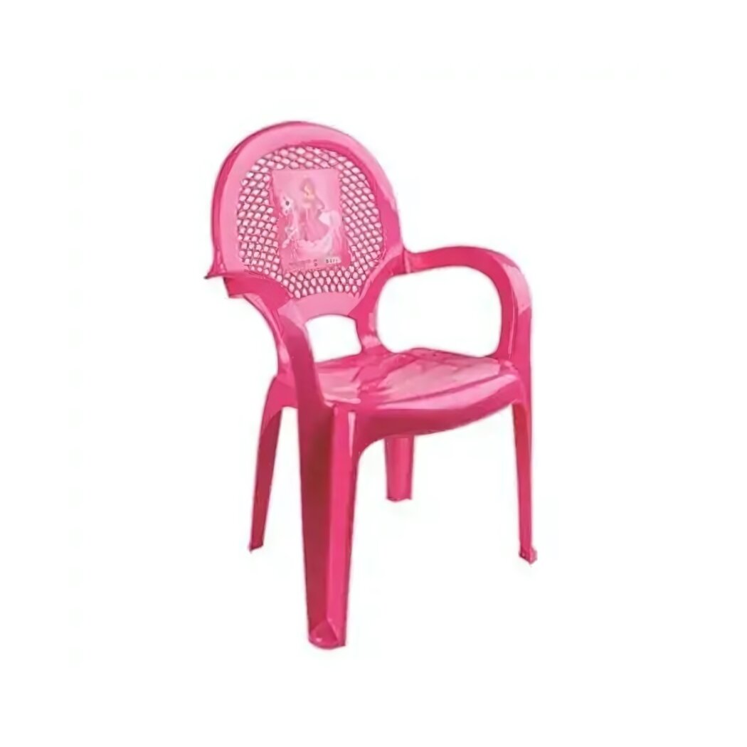 Стульчик детский пластиковый с подлокотниками, розовый, рисунок, сетчатая спинка