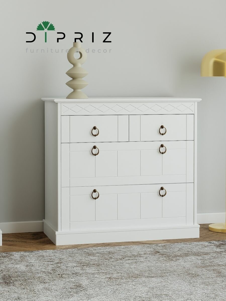 Комод 79х37х77, Индра, с ящиками, для одежды, в прихожую, МДФ, белый, Dipriz