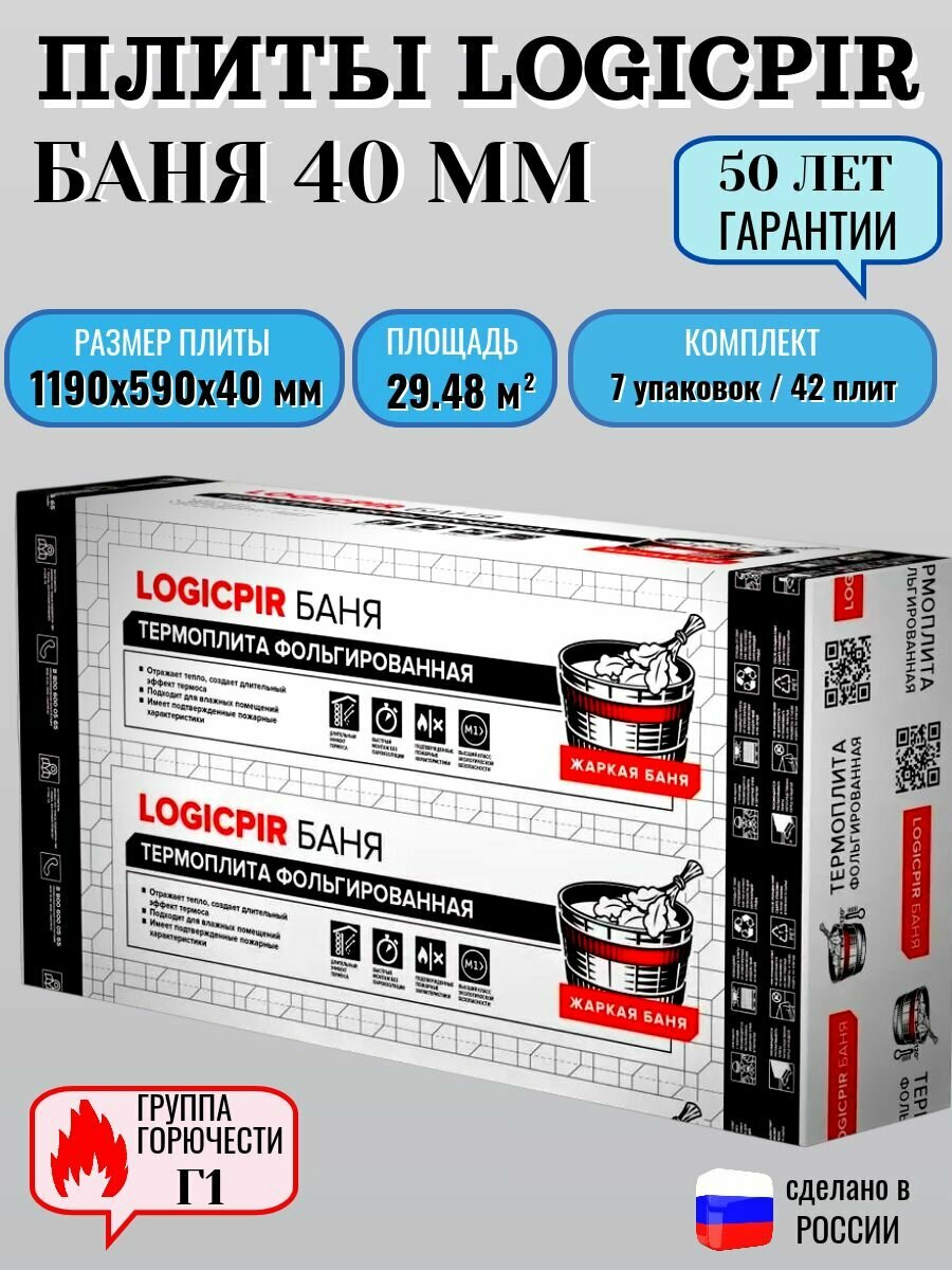 Утеплитель для бани, LOGICPIR Баня 40, пир плита для бани 40 мм (42 шт, 29.48 м2)